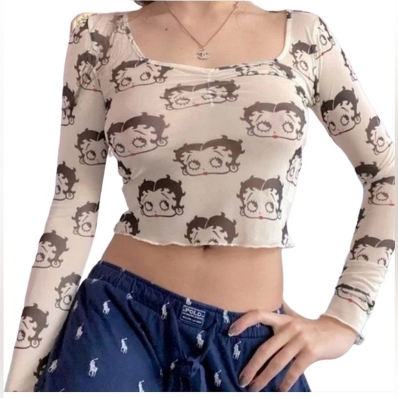 Betty Boop | Tops | Betty Boop Y2k Punk Goth Sheer Mesh Stretch Long ...